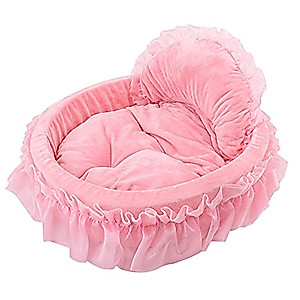 WYSBAOSHU Cute Princess Pet Bed Bow-TIE Lace Cat Dog Bed (L, Pink)