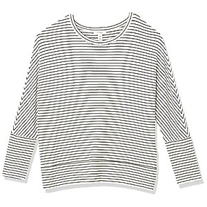Daily Ritual Women's Supersoft Terry Dolman Cuff Sweatshirt, White/Black, Stripe, Small