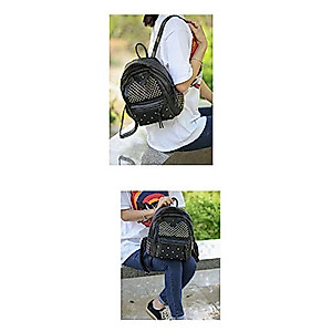 Ladies Women PU Leather Backpack Rivet Studded Cute Satchel School Bags (Black-L)