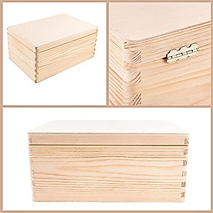 Creative Deco Large Wooden Storage Box with Hinged Lid | 11.8 x 7.87 x 5.51 inches (+-0.5) | Plain Unpainted Gift Box for Tool Toy Shoes Crafts Clothes Jewelry | Rough & UNSANDED Wood Keepsake Chest