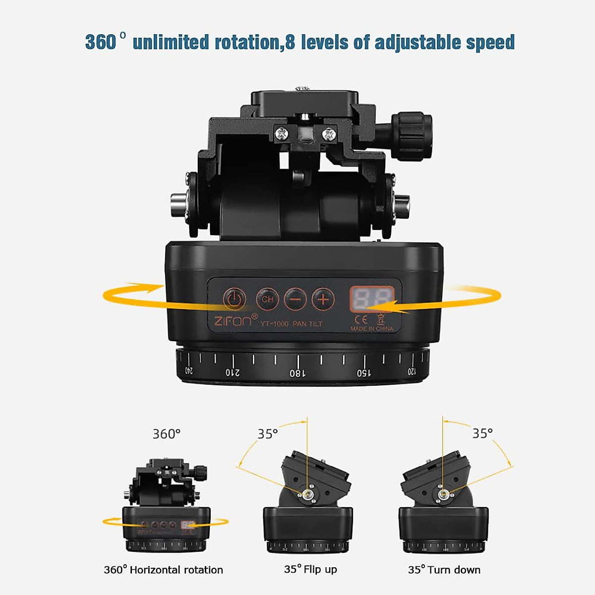 Mcoplus YT-1000 Remote Control Pan Tilt Head, Automatic Motorized Rotating Panoramic Head for Smartphones/DSLR Cameras/Action Cameras (Limited Weight Under 1kg)