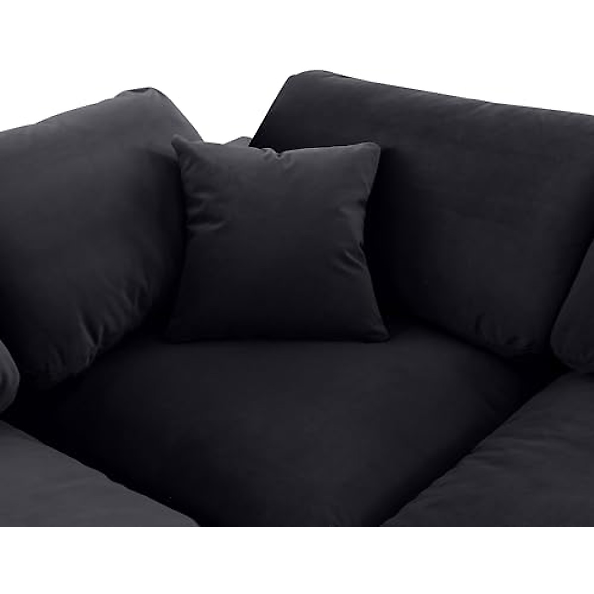 Meridian Furniture 189Black-S119 Comfy Collection Modern | Contemporary Upholstered Modular Sofa with Soft Black Velvet, Down Feather Cushions, 119" W x 40" D x 34.5" H, Black
