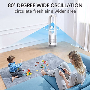 KIAMI Bladeless Cooling Fan, 22 inch Tower Fan, 80° Oscillating Pedestal Fan with Remote Control, 8 Speeds, 8H Timer, LED Display with Auto Off, Portable Quiet Cooling Fan for Bedroom, Home, Office