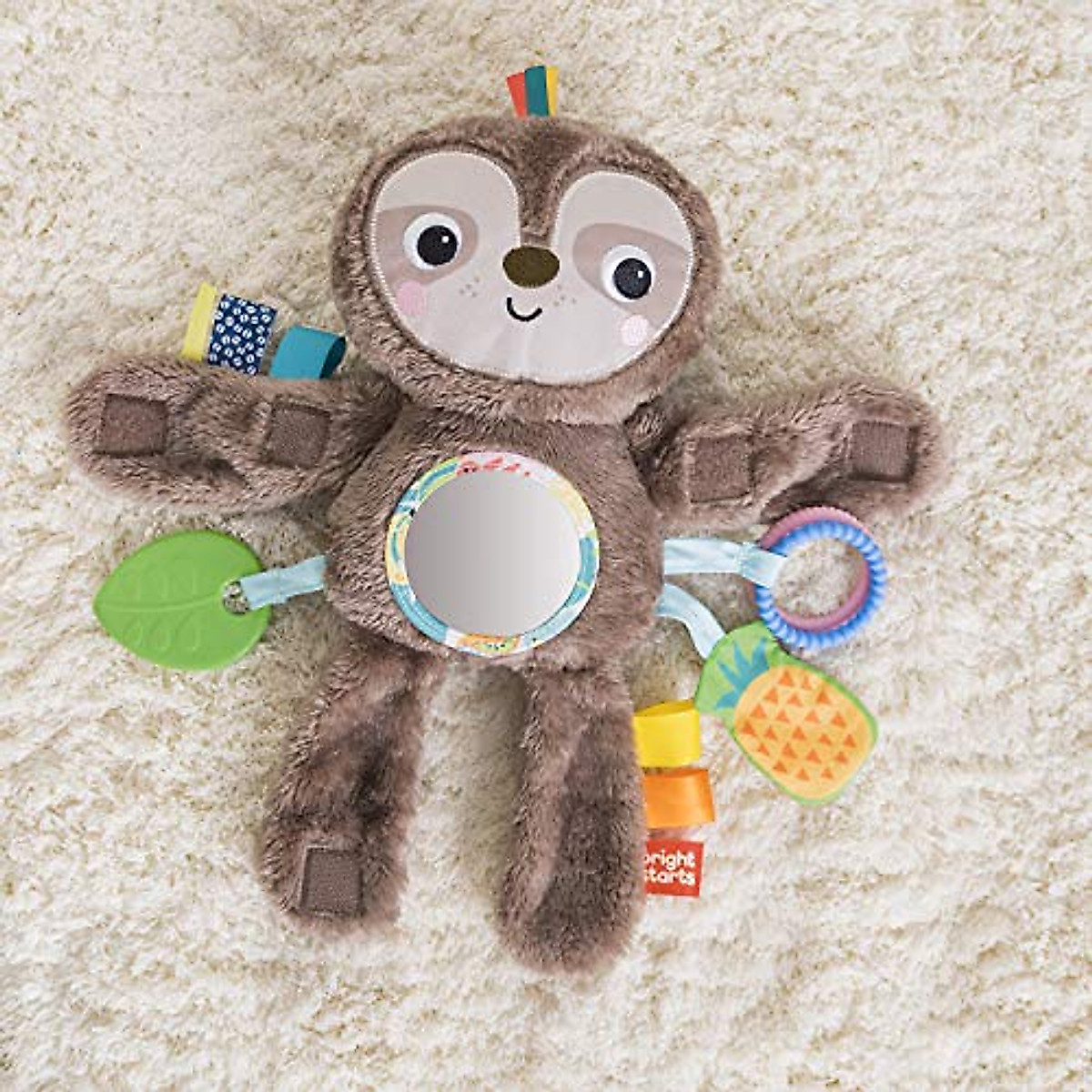 Bright Starts Slingin’ Sloth Travel Buddy Plush Stuffed Animal Take-Along Stroller or Carrier Toy, Ages 0 Month+