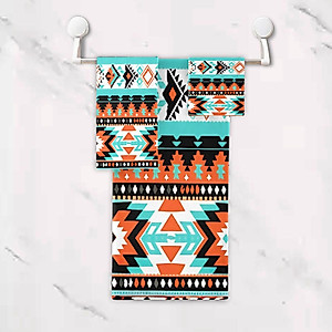 Flradish Navajo Pattern Towels 3 Pack Bath Towels for Bathroom Set Soft Cotton Highly Absorbent Lightweight & Quickdry Towel Set 1 Bath Towel,1 Hand Towel,1 Washclothe
