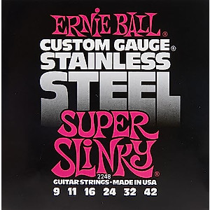 Ernie Ball Super Slinky Stainless Steel Electric Guitar Strings, 9-42 Gauge (P02248)
