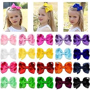 CN 20pcs 4" Hair Bows for Toddler Girls, Grosgrain Ribbon Pigtail Bows Alligator Clips Hair Accessories for Baby Girls Infants Teens Kids Children