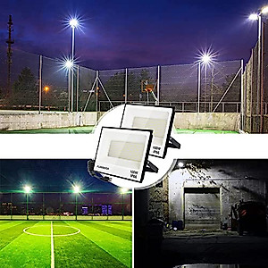 Floodoor 100W LED Flood Lights Outdoor, 10000LM Super Bright Flood Light with Plug, IP66 Waterproof Safety Work Lights for Yard, Garden, Playground, Basketball Court (2 Pack)