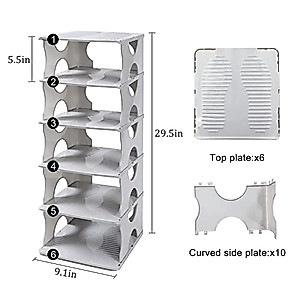 TXALWIQ 6-Tier Shoe Rack,Stackable Storage Organizer for Bedroom Entryway, Adjustable Rack,Shoe Slots Shelf, Easy Clean Tower Rack,Grey