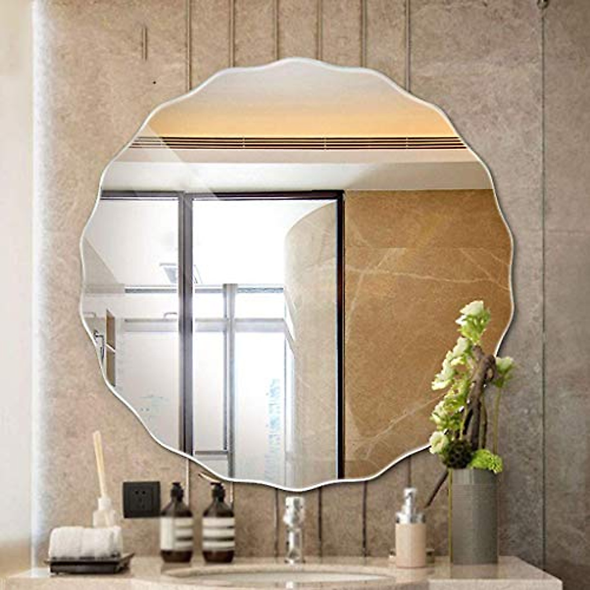 KONGZIR Vanity Mirror Round, Wall-Mounted Frameless Vanity Mirror, Wall Decorative Mirror, Ruffled Shape, Size: 50 50cm