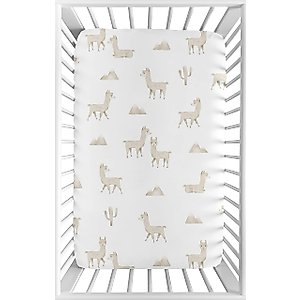 Sweet Jojo Designs Boho Llama Boy Girl Fitted Mini Crib Sheet Baby Nursery Portable Crib Pack Play - Gender Neutral Beige Taupe Tan Bohemian Southwest Aztec Watercolor Mountain Cactus Farmhouse Animal