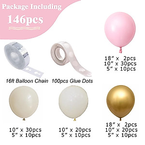 YSF Boho Balloon Garland Arch Kit 146pcs Pink Gold White Sand Ivory Balloons for Bridal Shower Baby Shower Birthday Wedding Baptism Engagement Theme Party Decorations
