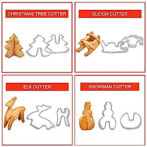 3D Christmas House Cookie Cutter Set, Gingerbread House Cutters Kit, Festive Xmas Stainless Steel Biscuit Cutter Set, Including Christmas Tree, Snowman, Reindeer, Sled Shapes, Gift Box Package(18pcs)