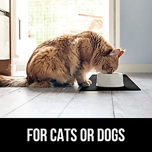 GORILLA GRIP 100% Waterproof Raised Edge BPA Free Silicone Pet Feeding Mat, Dog Cat Food Mats Contain Spills Protects Floors, Placemats for Cats and Dogs Water Bowl, Pets Accessories 18.5x11.5 Black