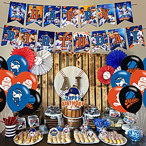 𝓜𝓮𝓽𝓼 𝓑𝓪𝓼𝓮𝓫𝓪𝓵𝓵 Birthday Party Decorations, 𝓜𝓮𝓽𝓼 𝓑𝓪𝓼𝓮𝓫𝓪𝓵𝓵 Theme Party Supplies with Happy Birthday Banner, Cupcake Toppers, Balloons for Baby Shower Kids Birthday Party Favors