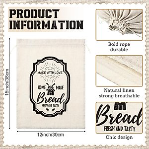 Vesici 8 Pcs Large Linen Bread Bag for Homemade Bread Reusable Bread Container and Saver Drawstring Bread Storage Bags Unbleached Bread Storage Container Keeper for Bakery 12" x 15" (Stylish Style)