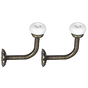 uxcell Wall Hooks, 2Pcs - Zinc Alloy Single Prong Ceramic Handle Clothes Hook, Bronze Hooks for Hanging Towel Coat Backpack Scarf Keys Hat (White,75x65mm)
