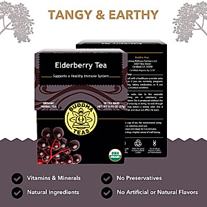 Buddha Teas - Organic Elderberry - Herbal Tea - For Health & Wellbeing - With Antioxidants & Minerals - Clean Ingredients - Caffeine Free - 100% Kosher & Non-GMO - 18 Tea Bags (Pack of 1)