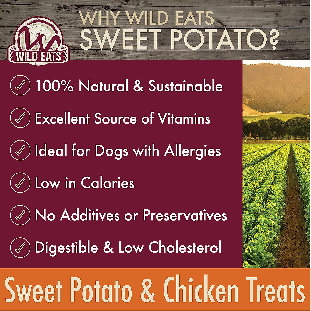 Wild Eats Sweet Potato & Chicken Treats for Dogs–12 oz. (Low Calorie, Low Fat Alternative to Traditional Dog Biscuits, Dog Cookies, and Dog Bones) Healthy Dog Treats Perfect Training Treats for Dogs