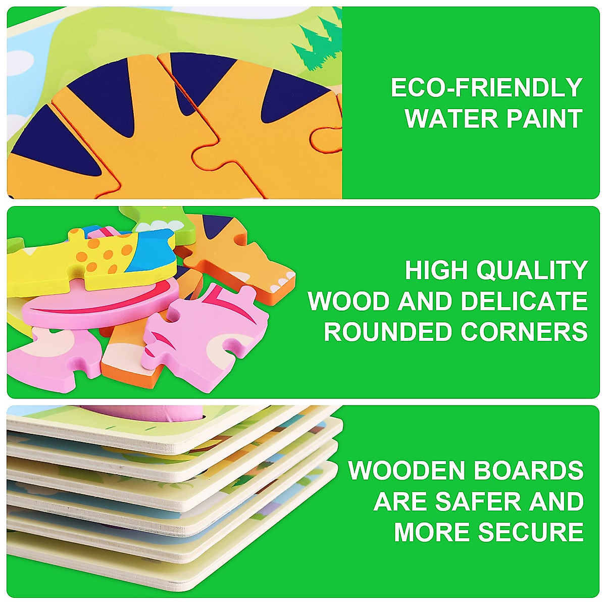 Riccioney 6 Pack Dinosaur Wooden Puzzles for Toddlers Kids Boys and Girls, Educational Puzzle Blocks Toys Preschool Kindergarten Gifts