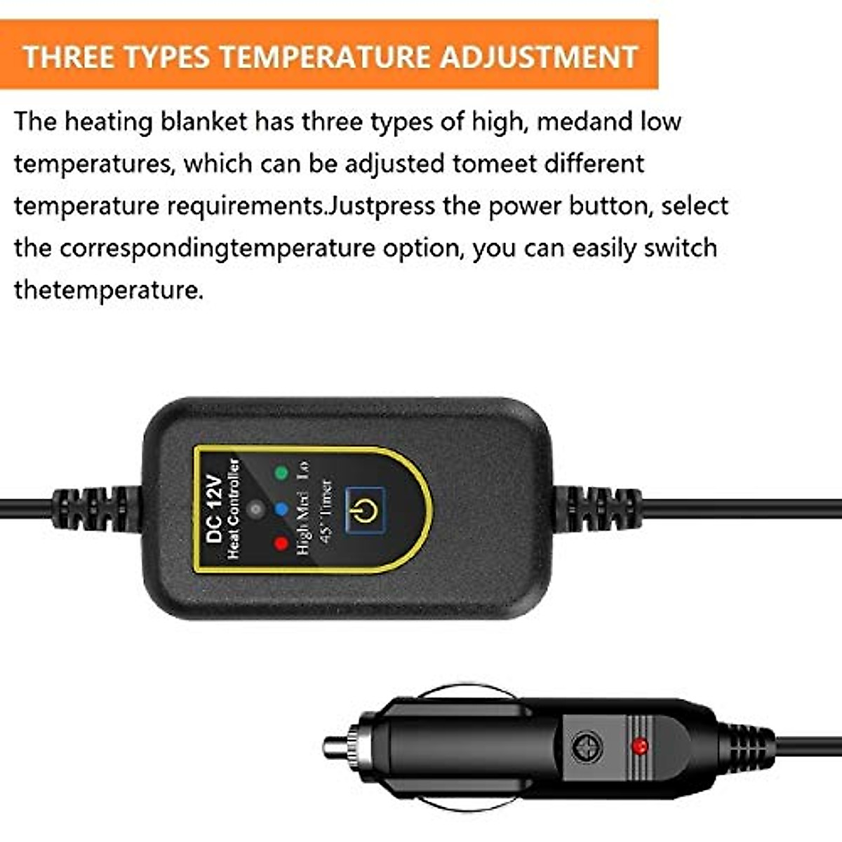Car Electric Heated Blanket, 12V Cigarette Lighter Plug In Portable Emergency Heating Blanket, Small Fleece Car Warming Blanket, Winter Essential Accessories for Car Travel Camping SUV RV (Blue&White)