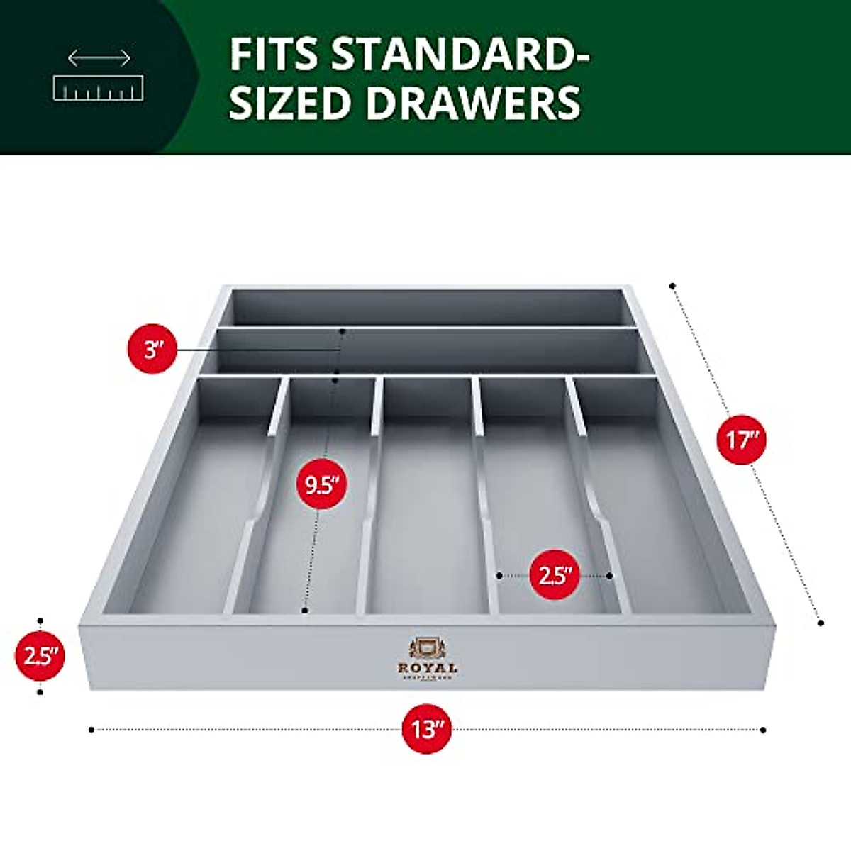 ROYAL CRAFT WOOD Gray Basic Silverware Drawer Organizer and Expandable Utensil Drawer Organizer