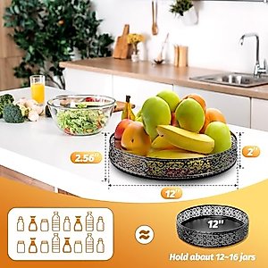 Black Lazy Susan Turntable for Table, Lazy Susan Organizer for Cabinet, Lazy Susan Spice Rack, Lazy Susan for Dining Table, Countertop, Cabinet, Makeup, Bathroom, Pantry (12IN-Branch-Black)