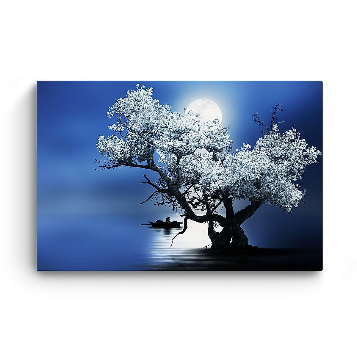 Startonight Canvas Wall Art Decor Flower Tree and Moon Blue Print for Bedroom 24" x 36"