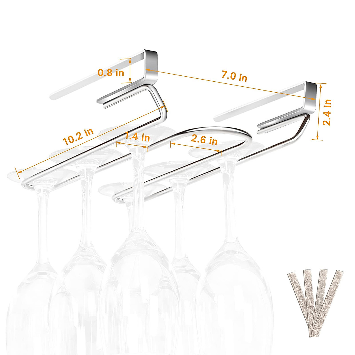 Tiilan Stemware Rack, Hanging Wine Glass Holder - Tool-Free, Stainless Steel, 2 Rows Under Cabinet Organizer for Kitchen, Bar, Pub - Silver, Pack of 2