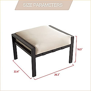 LOKATSE HOME Patio Ottoman Metal Cushion Foot Rest Modern Outdoor Furniture Small Seat for Garden Yard Deck Poolside, Beige