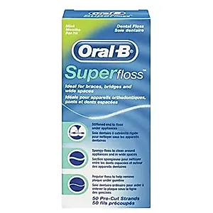 Oral-B Super Floss Mint Dental Floss for Braces Bridges - 50 Strips (Pack of 6)