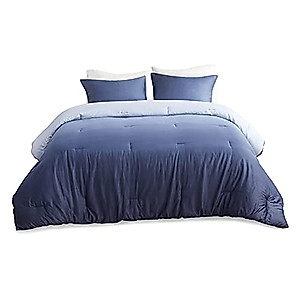 Madison Park 100% Sateen Cotton Comforter Set, Breathable, Soft Cover, Trendy, All Season Down Alternative Cozy Bedding with Matching Shams, Full/Queen (90 in x 90 in), Indigo Blue 3 Piece