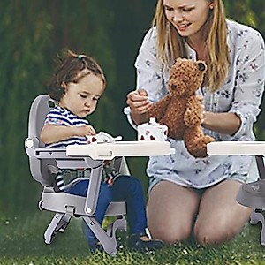 Bebamour Baby Booster Seat Grow with Pocket Snack Booster Seat for Dining Table with Removable Tray(Grey)