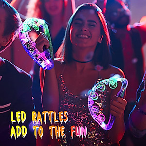 Sumind 6 Pieces Large Size Light up Tambourine Musical Flashing Tambourine Handheld Glow Tambourine Percussion Instrument for Men and Women Party Toys, Random Colors