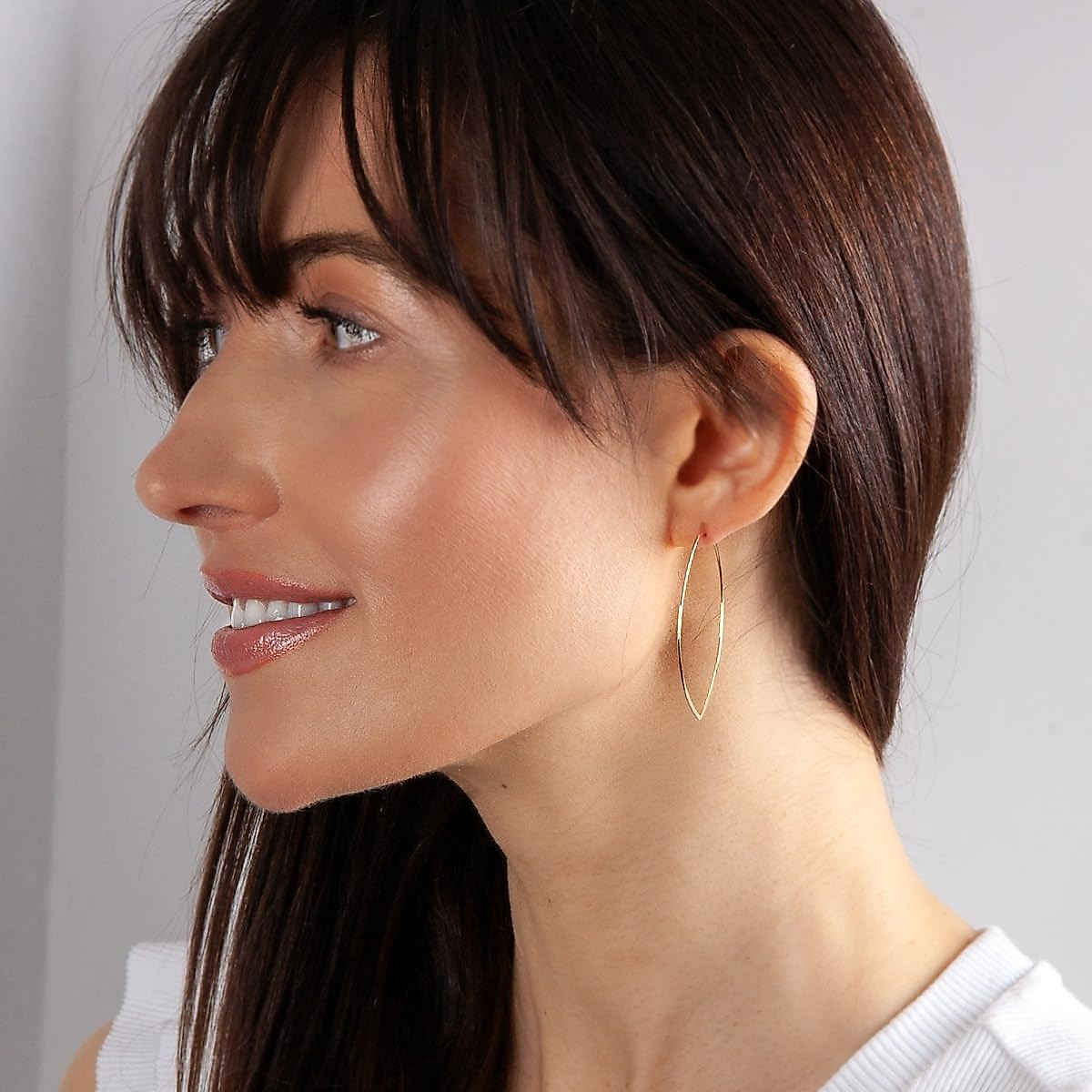 Humble Chic Geometric Marquise Threader Hoops - Hypoallergenic 18K Gold Plated Medium Hoop Earrings for Women - Lightweight Oval Leaf Elliptical Loop Statement Drop Dangles, 1.75" inch - 18K Yellow