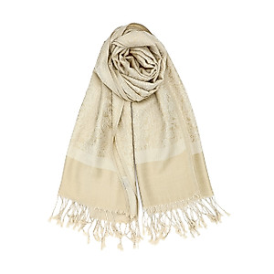 Achillea Two Tone Vintage Jacquard Paisley Pashmina Shawl Wrap Scarf (Champagne)