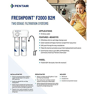 Pentair FreshPoint F2000-B2B 2-Stage Undersink Water Filtration System, PFAS Water Filter, NSF Certified to Reduce PFOA/PFOS