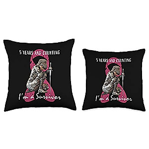 Pink Breast Cancer Survivor Gifts & Awareness 5 Year Breast Survivor Gifts Women Pink Cancer Free Throw Pillow, 18x18, Multicolor