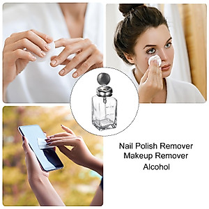 HARFINGTON 6Oz / 180ML Glass Pump Dispenser Bottle Square Clear Liquid Pumping Press Push Down Alcohol Container with Metal Flip Cover for Makeup Remover