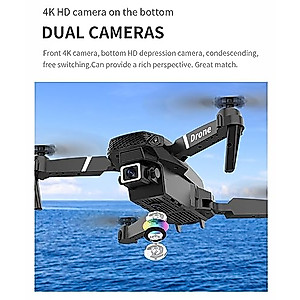 E88 Pro Drone with 4K Camera, WiFi FPV 1080P HD Dual Foldable RC Quadcopter Altitude Hold, Headless Mode, Visual Positioning, Auto Return Mobile App Control, Black, 7.83 x 7.17 x 2.87 inches