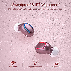 True Wireless Earbuds for Small Ears, Bluetooth Headphones 48h Playtime IPX7 Waterproof Sport Headphones in-Ear, with Mic Noise Cancelling for iPhone/Samsung/Galaxy for Men Women Rose Gold