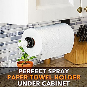 SpaceAid SprayNeat Paper Towel Holder with Spray Bottle, Under Cabinet Paper Towels Holders with Sprayer Inside Center, Hanging Wall Mount Papertowels Roller for Kitchen and Bathroom (Black)