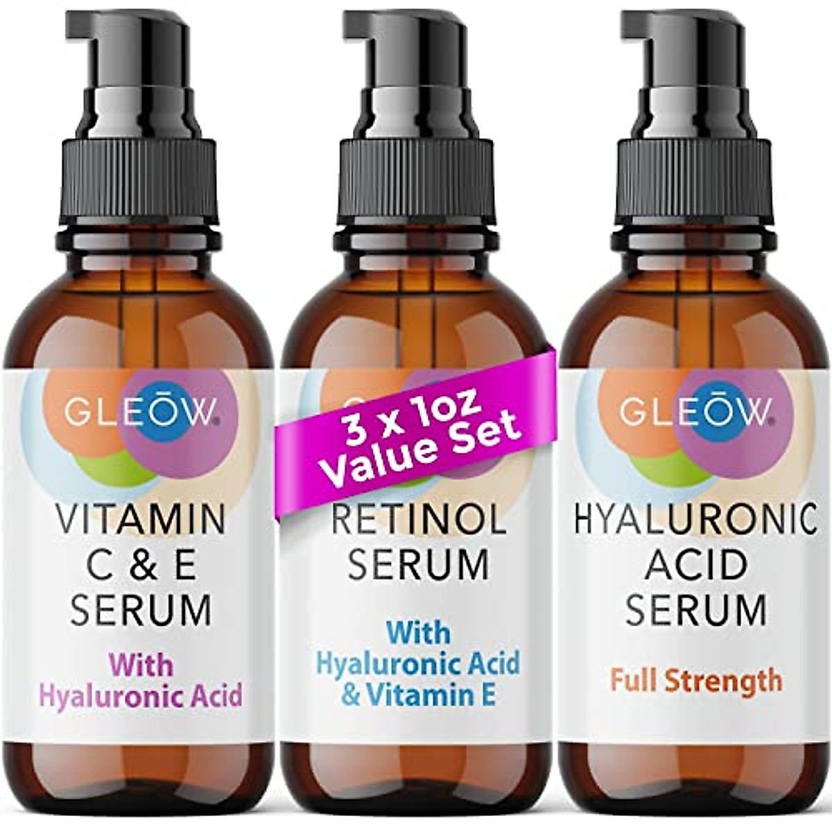 INTRODUCTORY OFFER - Retinol Serum for Face - Vitamin C Face Serum with Hyaluronic Acid Serum for Face, Retinol Face Anti Aging Serum, Vitamin C Serum for Face, Glow Face Serum for Women 3x1 fl GLEOW
