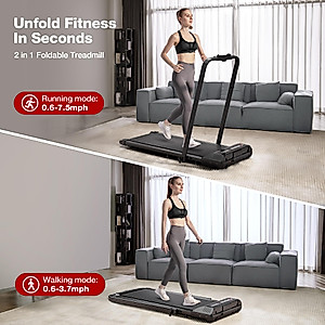 GEEMAX 2 in 1 under desk treadmill, Foldable Compact Treadmill for Small Spaces, Workout Electric Exercise Running Walking Machine Fitness Equipment with Remote Control for Home Gym Office 6.0MPH Gray