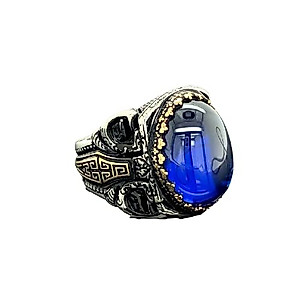 Sapphire Stone Ring, Men Handmade Silver Ring, Greek Style Ring, Handcrafted Ottoman Men Rin