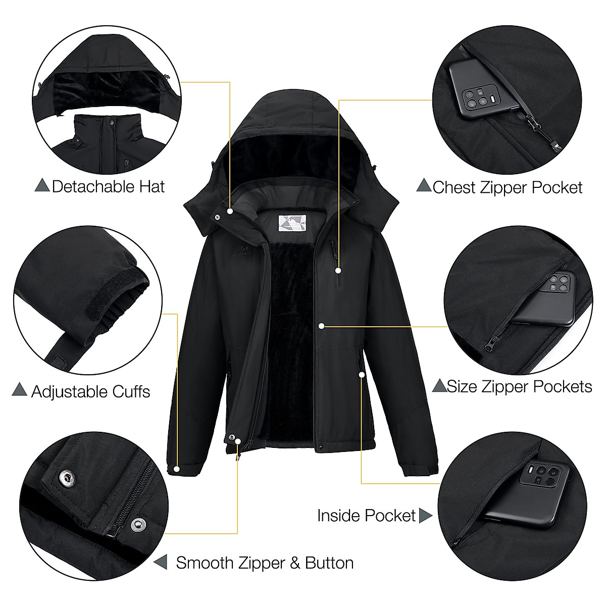 CAMELSPORTS Women's Waterproof Snow Ski Jakcet Fleece Warm Winter Coat Hooded Windproof Insulated Snowboarding Jacket