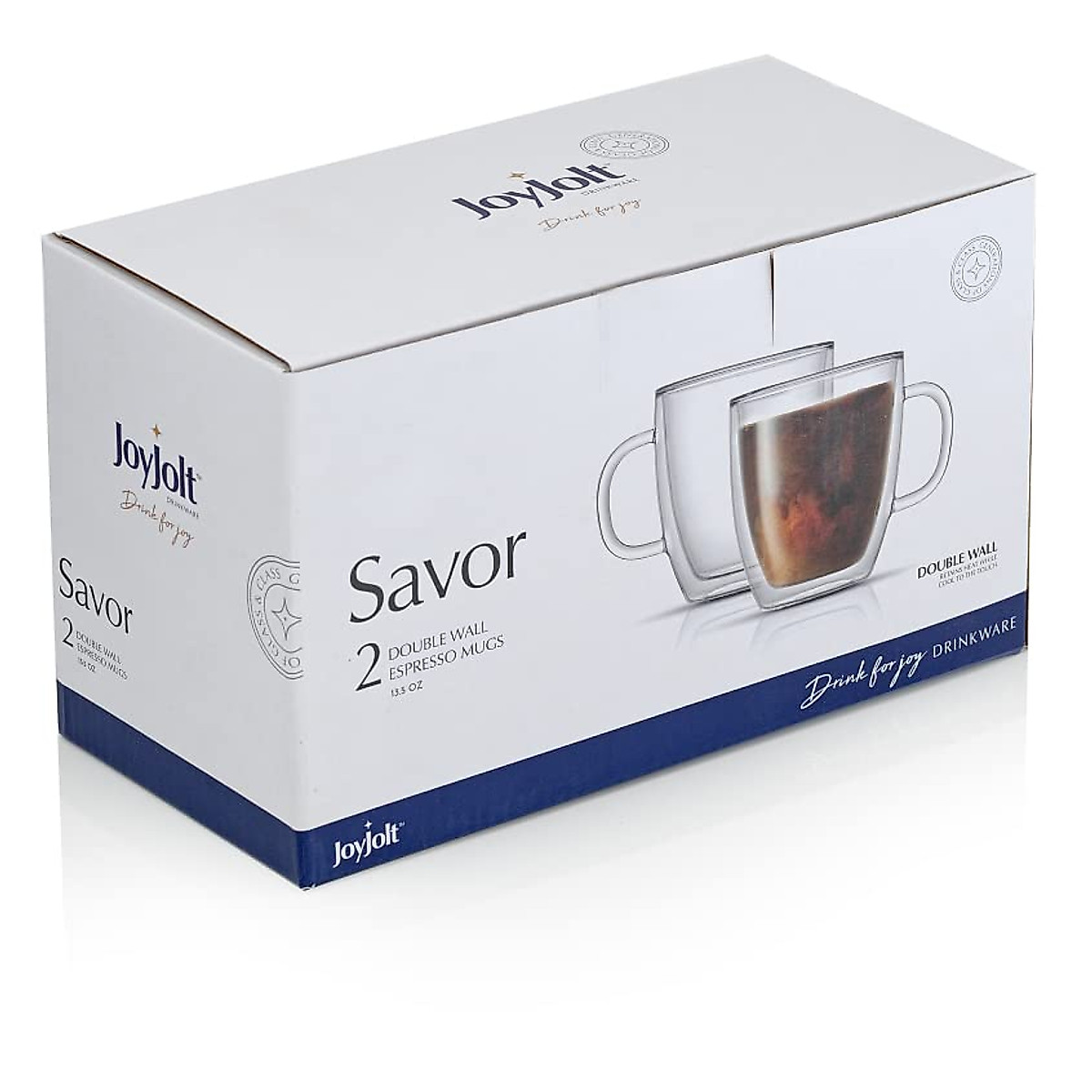 JoyJolt Savor Double Wall Insulated Glasses - Coffee Mugs (Set of 2) - 13.5-Ounces