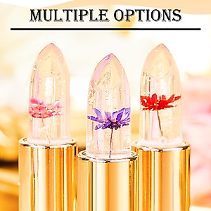 Mrettick 3 Colors Crystal Flower Jelly Lipstick Set,Magic Temperature Color Changing Lip Gloss PH Lipstick Color Changing Jelly Lipstick Waterproof Moisturizer Lip Balm (#1+#2+#3)