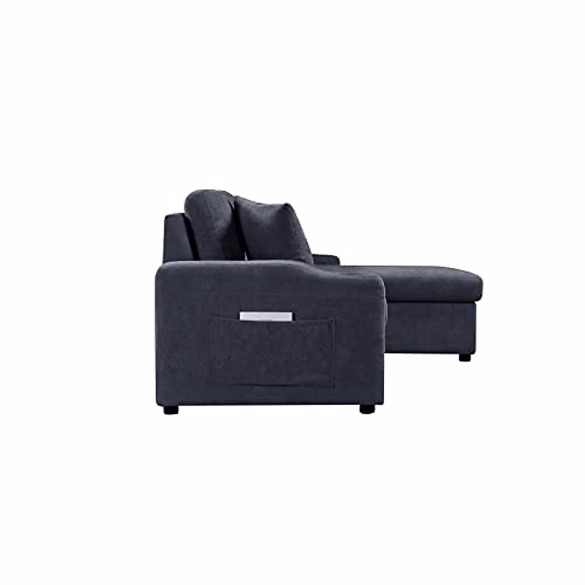 BIADNBZ Reversible Sleeper Sofa Bed 2 in 1 Pull Out Couch with Storage Chaise 2 Cup Holders Two Side Pockets and Pillows for Living Room, Dark Grey