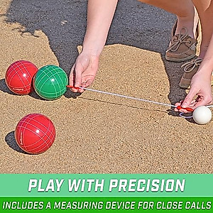 GoSports 90 mm Backyard Bocce Set with 8 Balls, Pallino, Case and Measuring Rope - Made from Premium Resin